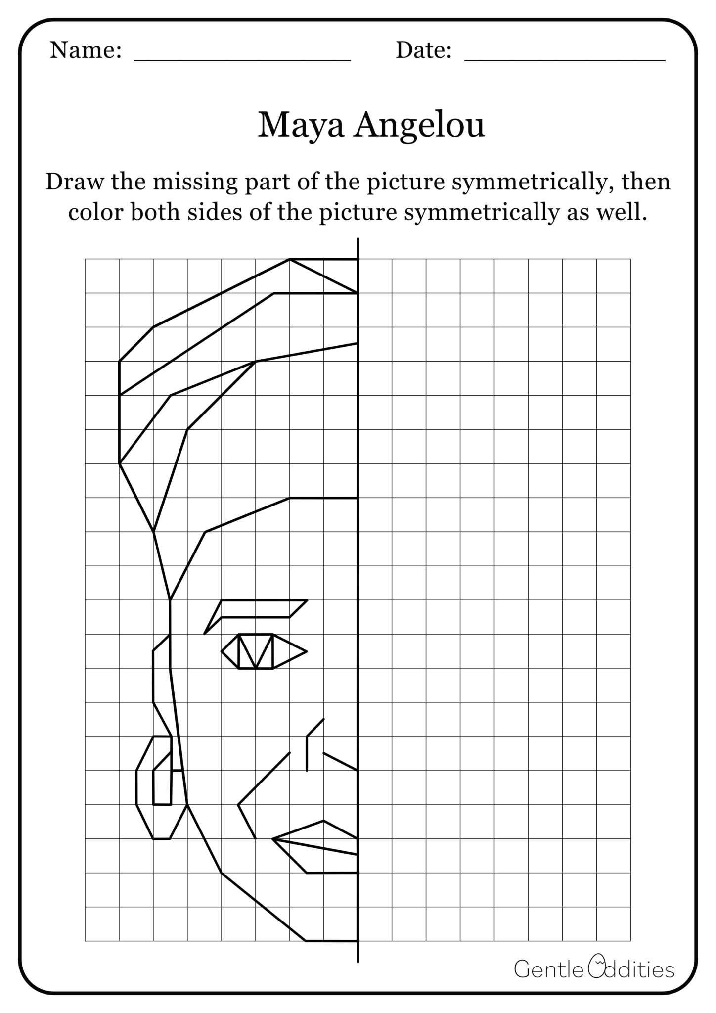 Black History Month Math activity Maya Angelou Symmetry Math Centers ...