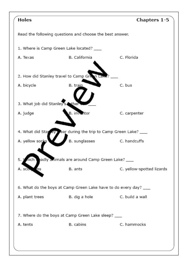 Louis Sachar "Holes" worksheets | Made By Teachers