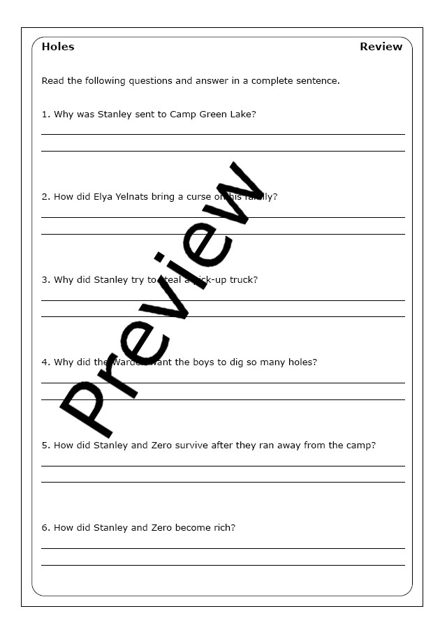 Louis Sachar "Holes" worksheets | Made By Teachers