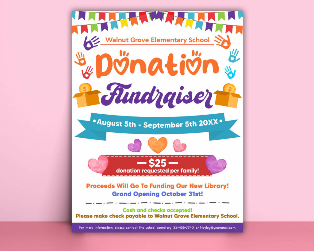 Editable Donation Fundraiser Flyer, PTA PTO School Church Fundraiser Flyer Template | Made By ...