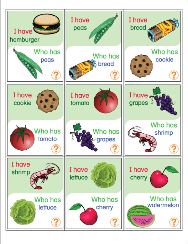 Food I Have Who Has Activity Set ESL ELL Newcomer Game | Made By Teachers
