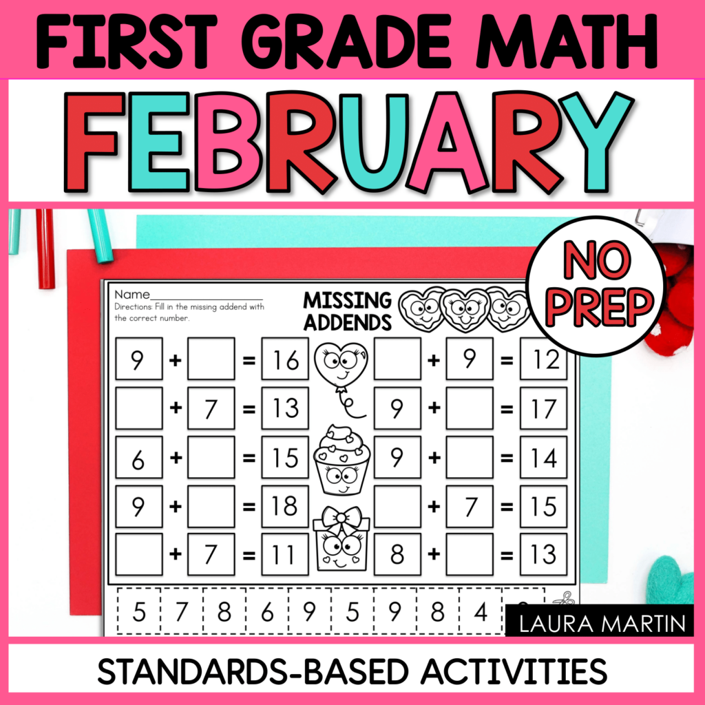 February Math Worksheets - First Grade Valentine Math Worksheets | Made ...