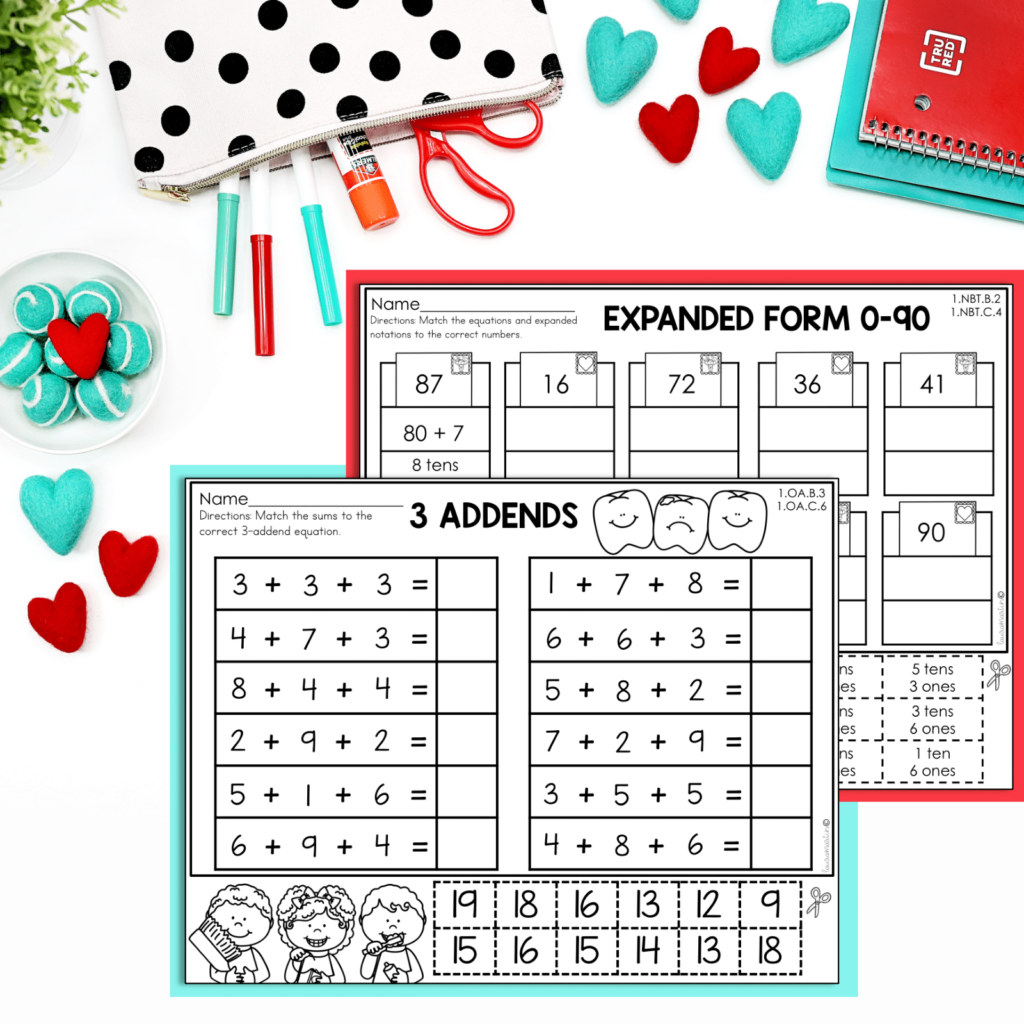 February Math Worksheets - First Grade Valentine Math Worksheets | Made ...