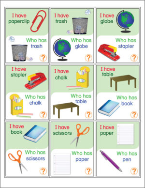 Classroom Vocabulary I Have Who Has Activity ESL ELL Newcomer Game ...