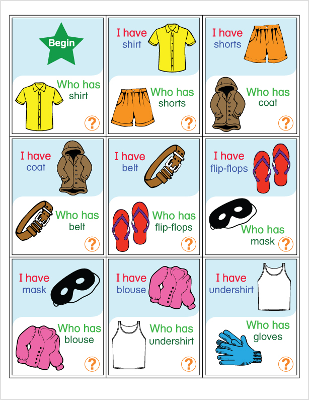 Clothing I Have Who Has Activity Set ESL ELL Newcomer Game | Made By ...