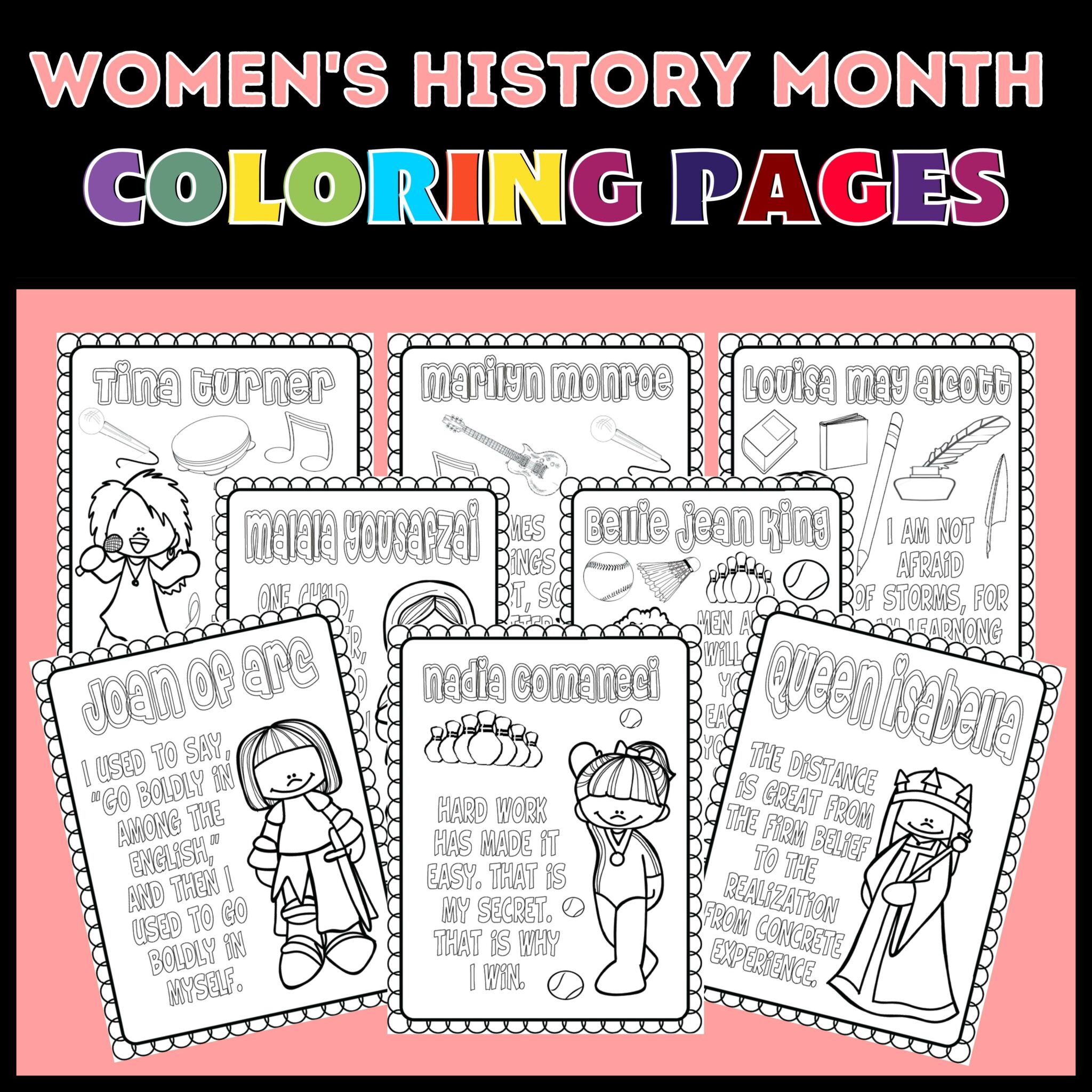 Women's History Month Coloring Pages, Inspiring Quotes for Women's ...