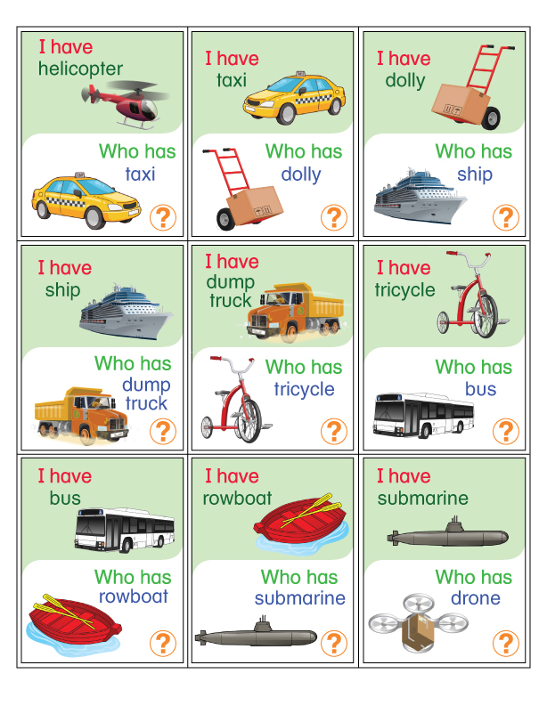 Transportation I Have Who Has Activity Set | ESL ELL Newcomer Game ...