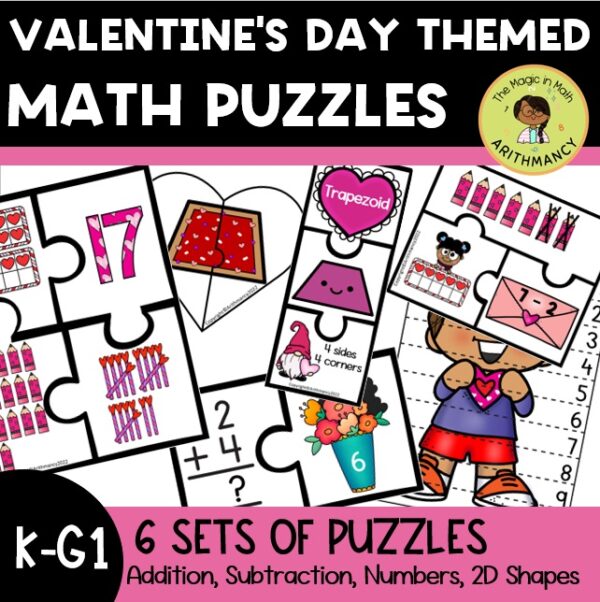 Valentine’s Day-themed Math Puzzles | Math Center | Math Activity ...