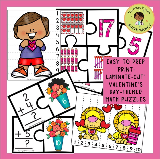 Valentine’s Day-themed Math Puzzles | Math Center | Math Activity ...