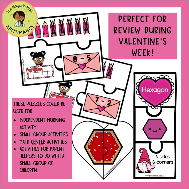 Valentine’s Day-themed Math Puzzles | Math Center | Math Activity ...