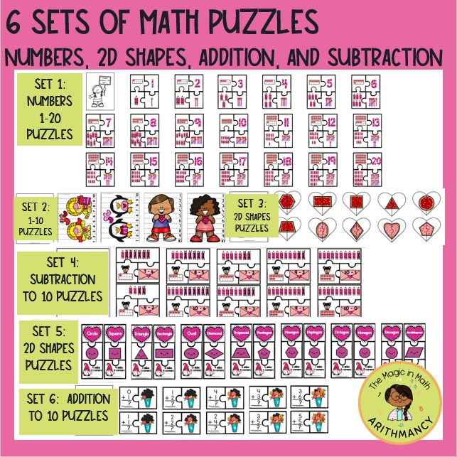 Valentine’s Day-themed Math Puzzles | Math Center | Math Activity ...