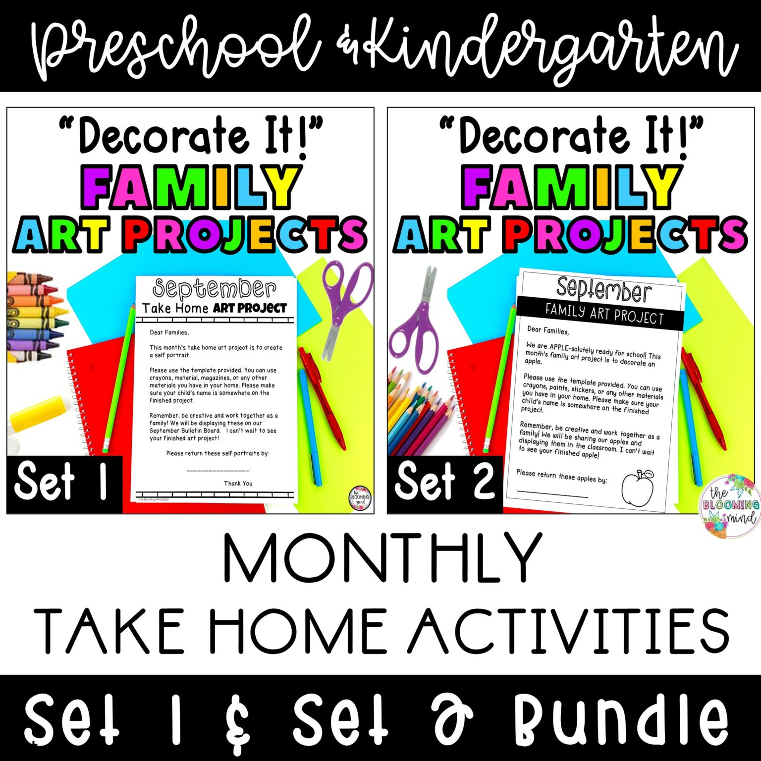 Monthly Take Home Art Projects Bundle for Preschool or Kindergarten ...