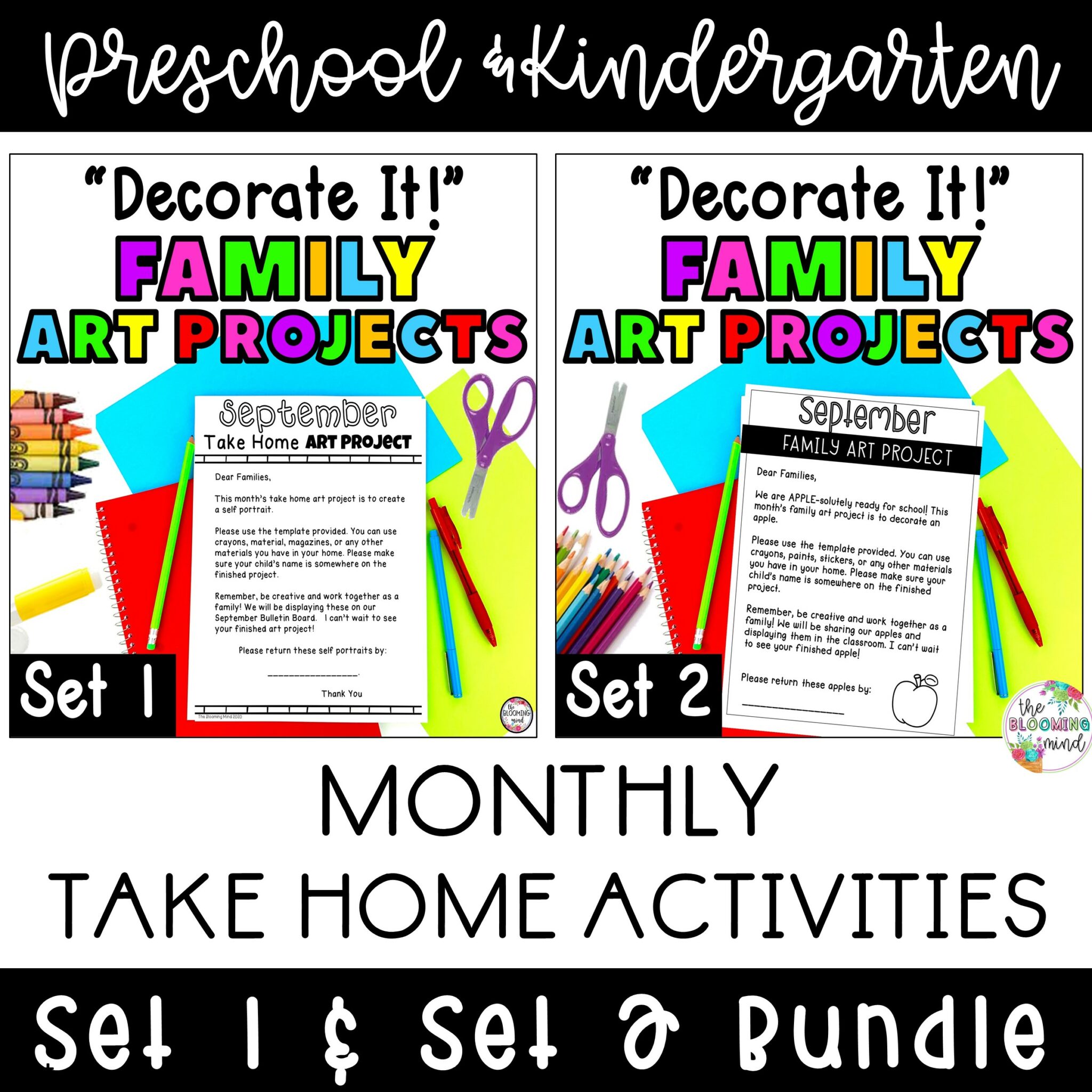 Monthly Take Home Art Projects Bundle for Preschool or Kindergarten ...