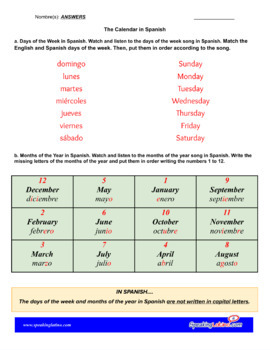 Days of the Week, Months of the Year, Seasons and Weather in Spanish ...