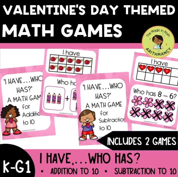 Valentine's Day Math Game for Review of Addition & Subtraction to 10 ...