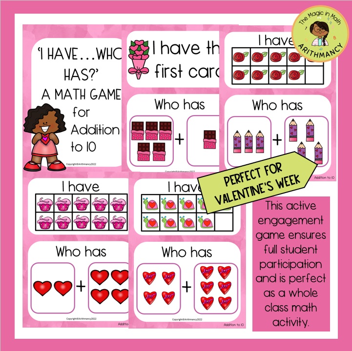 Valentine's Day Math Game for Review of Addition & Subtraction to 10 ...
