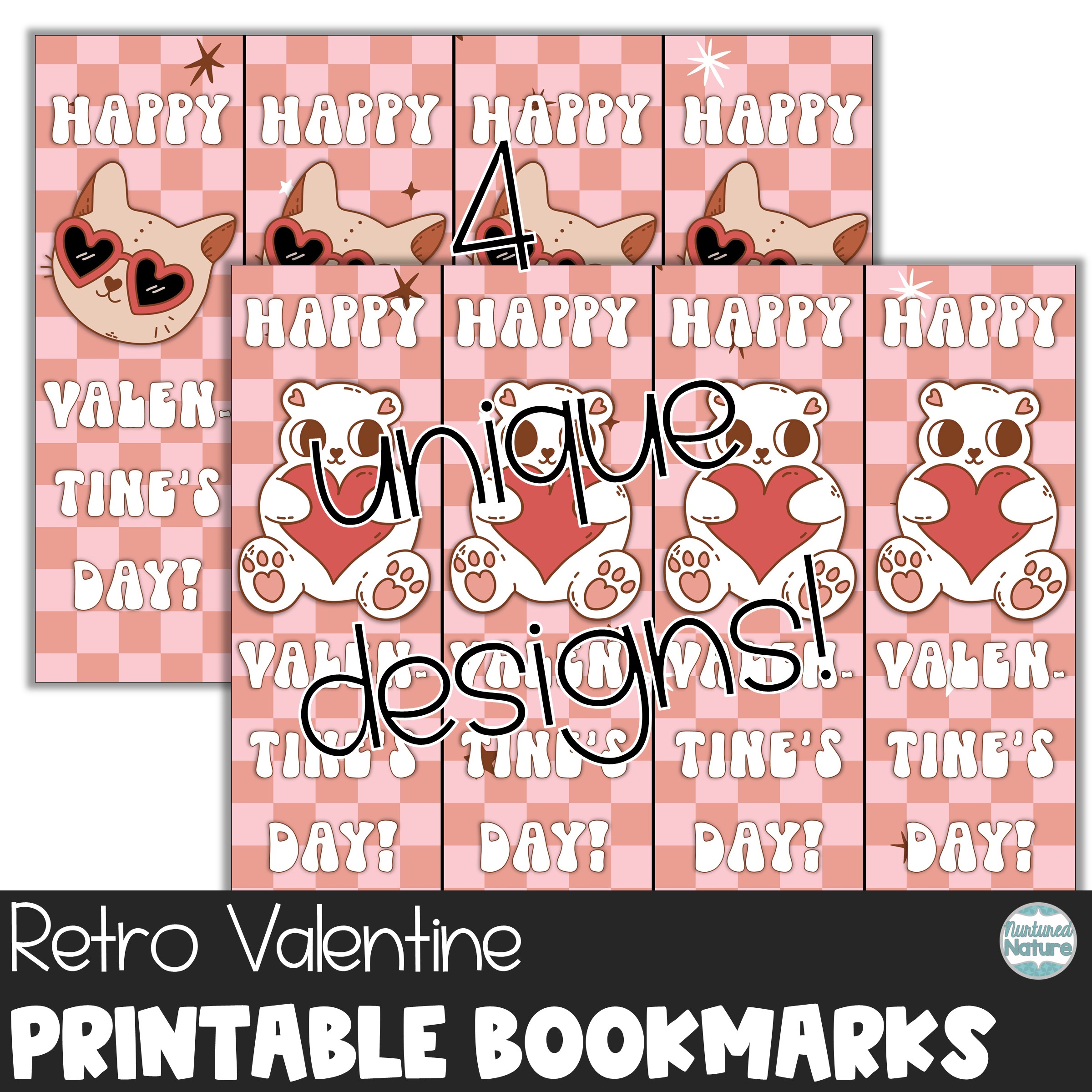 Printable Groovy Retro Valentine’s Day Bookmarks Cats and Dogs | Made ...