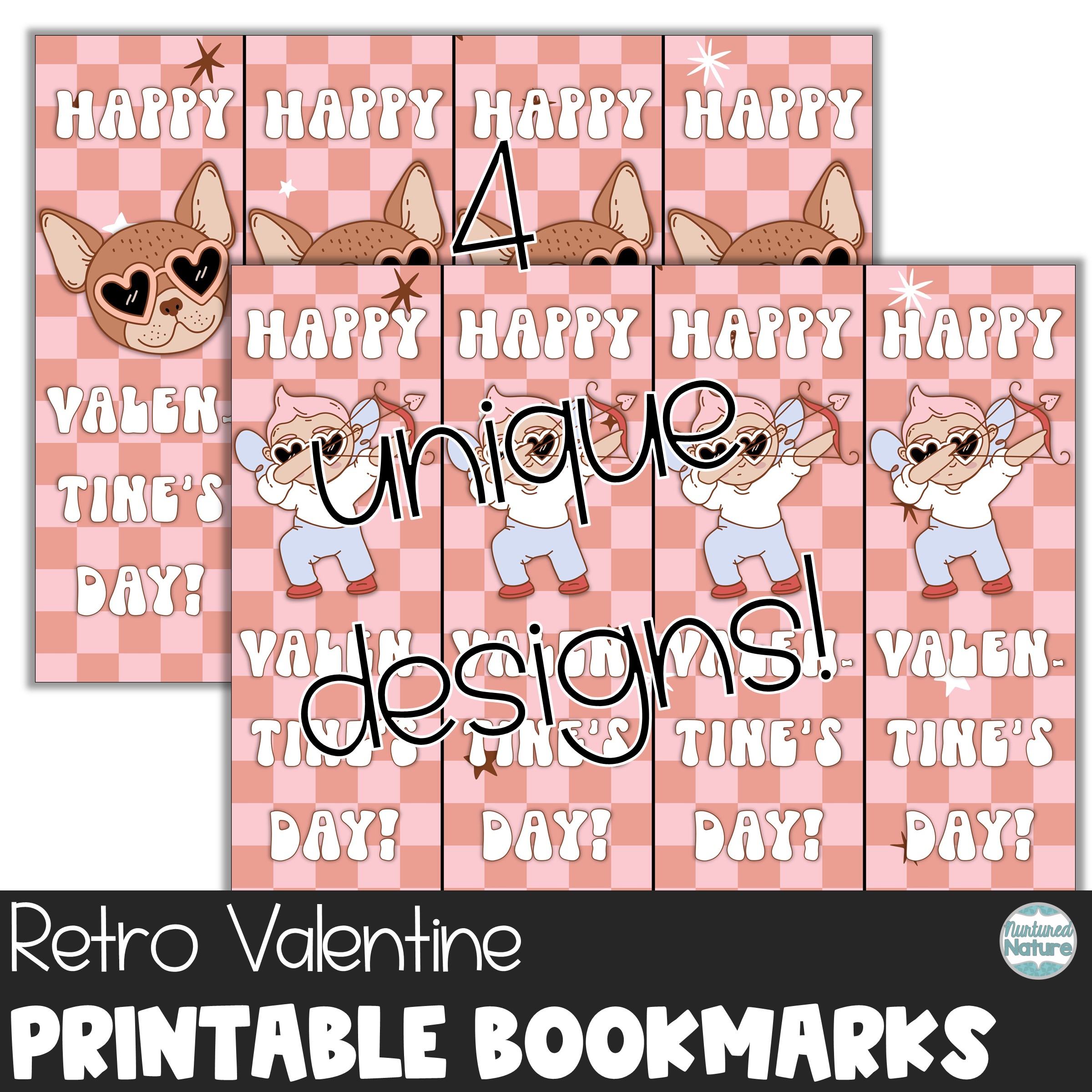 Printable Groovy Retro Valentine’s Day Bookmarks Cats and Dogs | Made ...