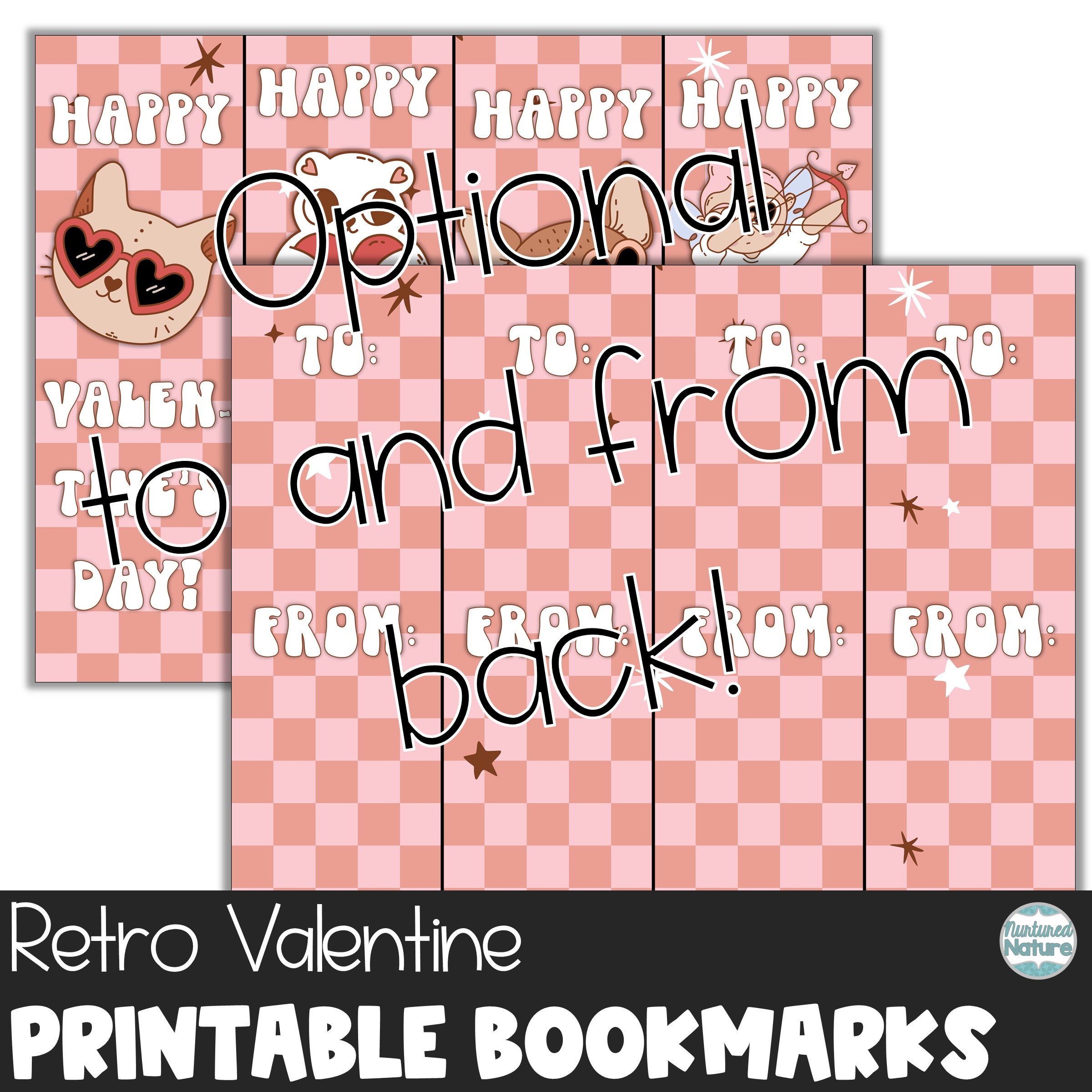 Printable Groovy Retro Valentine’s Day Bookmarks Cats and Dogs | Made ...