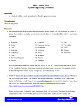 Spanish Speaking Countries Mini Lesson Plan for Spanish 1 (Lección ...