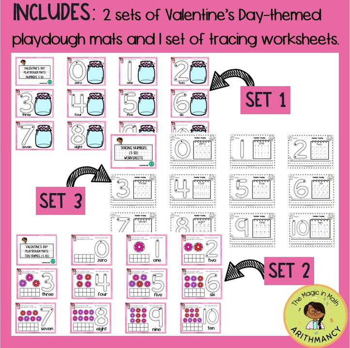 Valentine's Day Themed Numbers 1-10 Printable Tracing Worksheets ...
