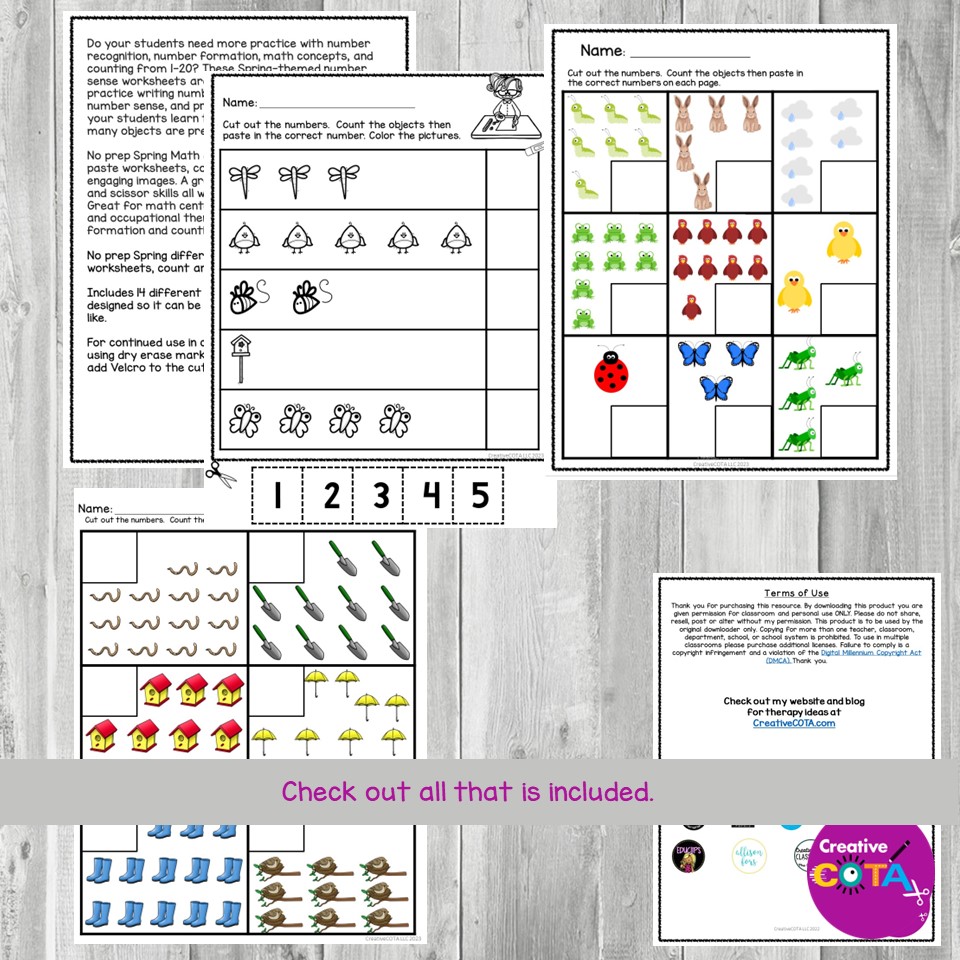 No Prep Spring Math Numbers 1-20 Cut and Paste Worksheets | Made By ...