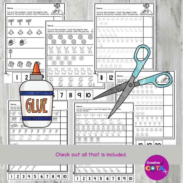 No Prep Spring Math Numbers 1-20 Cut and Paste Worksheets | Made By ...