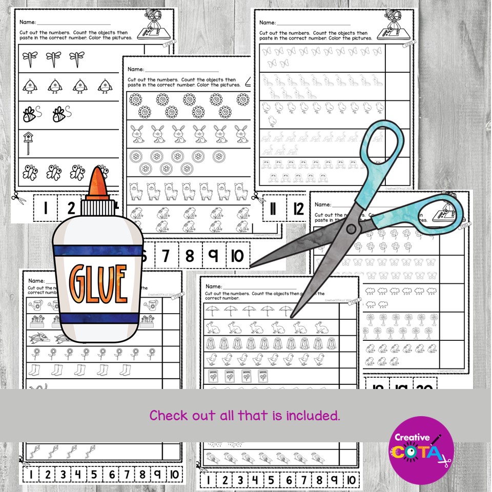 No Prep Spring Math Numbers 1-20 Cut and Paste Worksheets | Made By ...