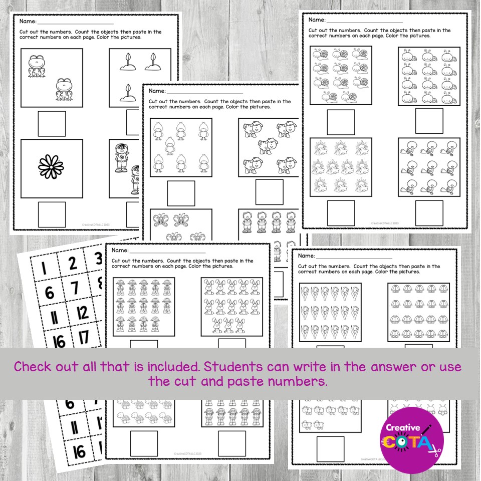 No Prep Spring Math Numbers 1-20 Cut and Paste Worksheets | Made By Teachers