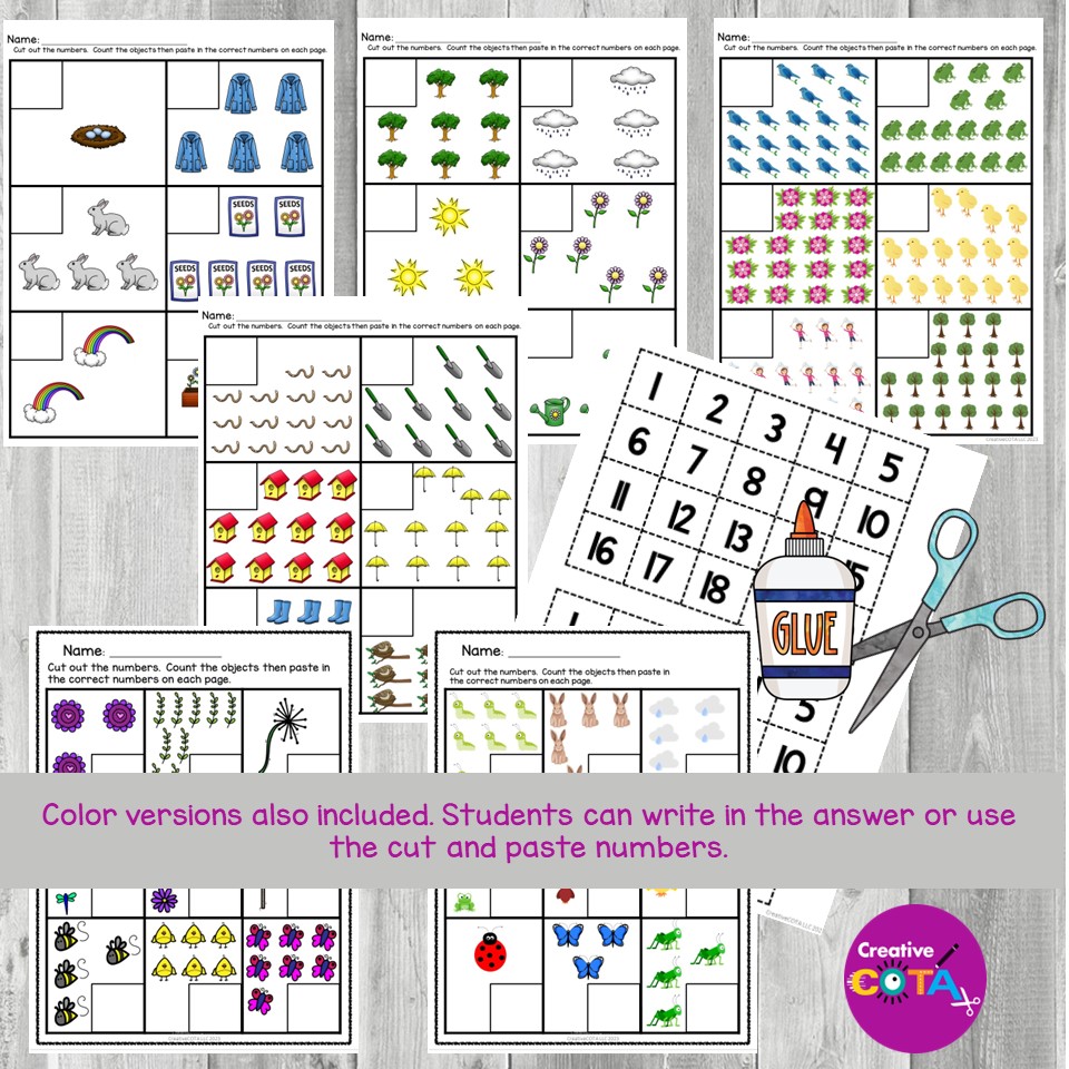 No Prep Spring Math Numbers 1-20 Cut and Paste Worksheets | Made By ...