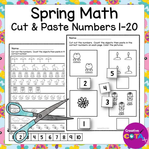 No Prep Spring Math Numbers 1-20 Cut and Paste Worksheets | Made By ...