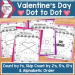 Valentines Day Dot to Dot by 1s Skip Count by 2s 5s 10s and Alphabetic ...