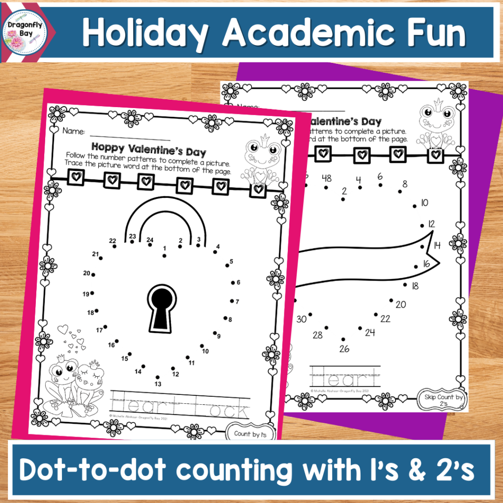 Valentines Day Dot to Dot by 1s Skip Count by 2s 5s 10s and Alphabetic ...