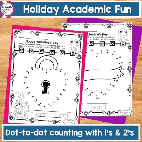 Valentines Day Dot to Dot by 1s Skip Count by 2s 5s 10s and Alphabetic ...