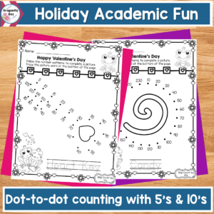Valentines Day Dot to Dot by 1s Skip Count by 2s 5s 10s and Alphabetic ...