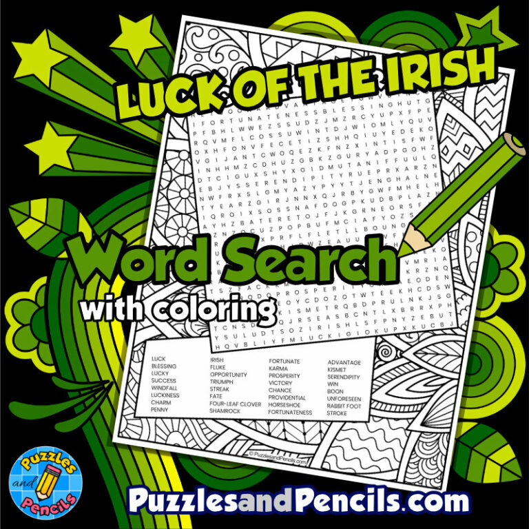 Luck of the Irish Word Search Puzzle with Coloring | St Patrick's Day ...