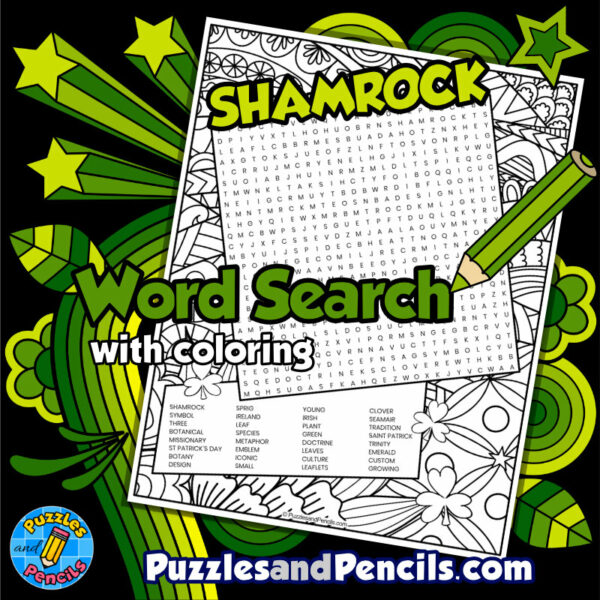 Shamrock Word Search Puzzle with Coloring | St Patrick's Day Wordsearch ...
