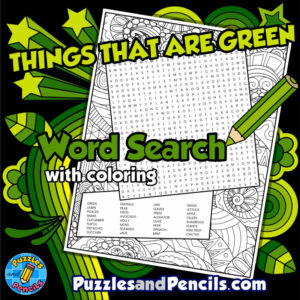 Things that are Green Word Search Puzzle with Coloring | St Patrick's ...