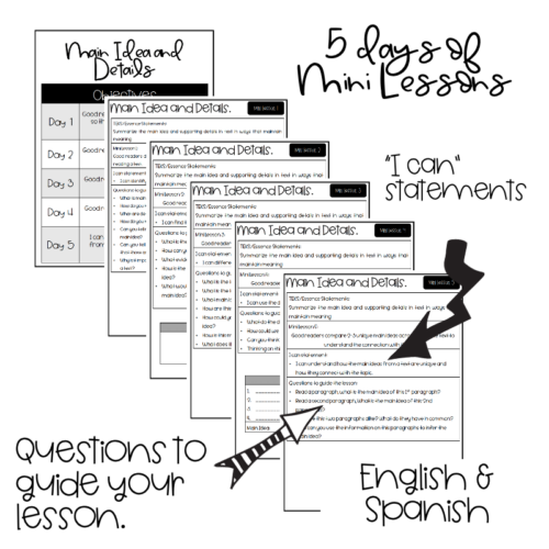 Deep into Main Idea & Details. Spanish & English Mini Lessons | Made By ...