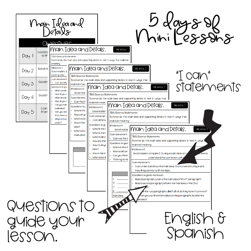 Deep into Main Idea & Details. Spanish & English Mini Lessons | Made By ...