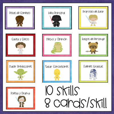 Spanish Reading Skills Task Cards / Tarjetas de Habilidades de Lectura ...