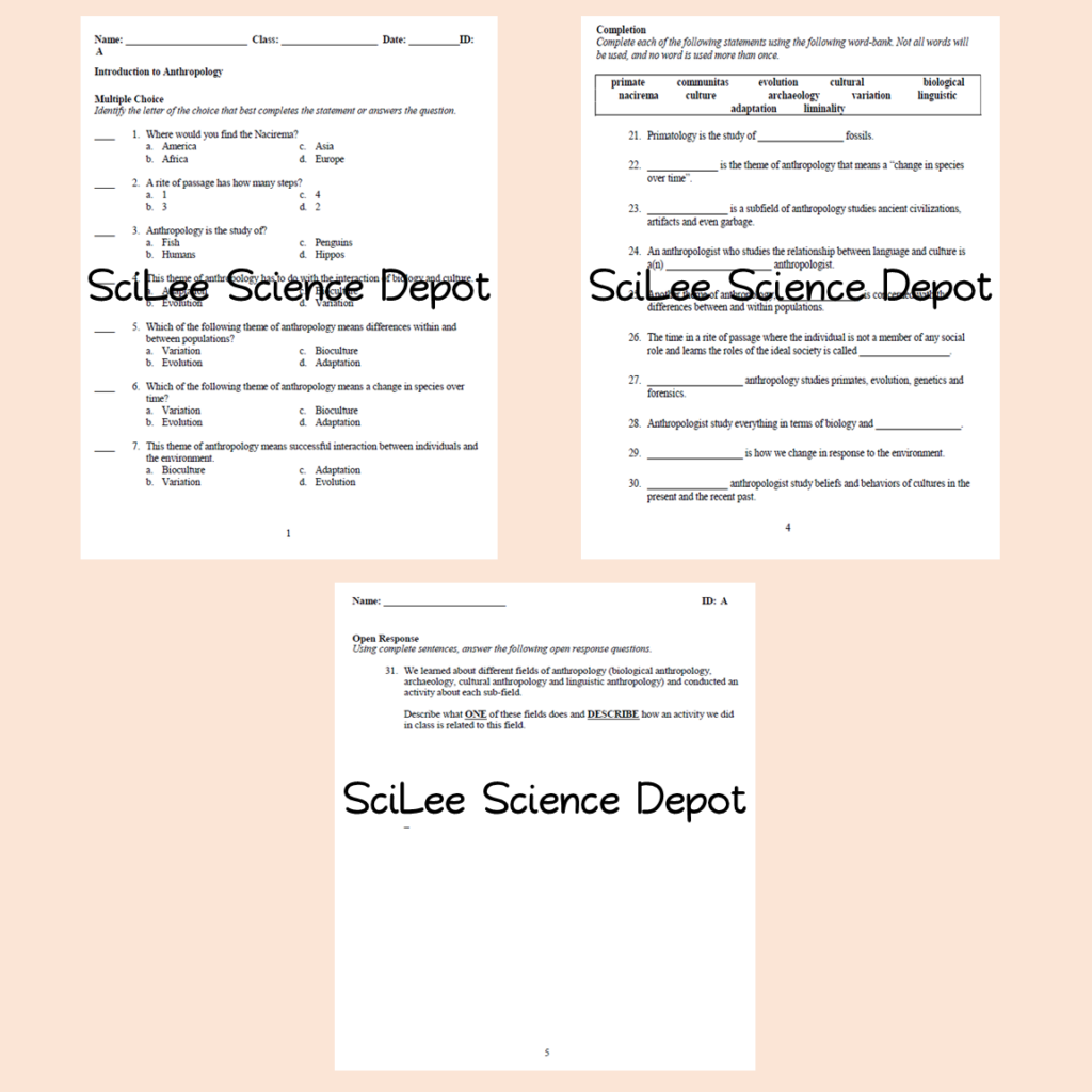 Introduction to Anthropology Assessment Packet | Made By Teachers