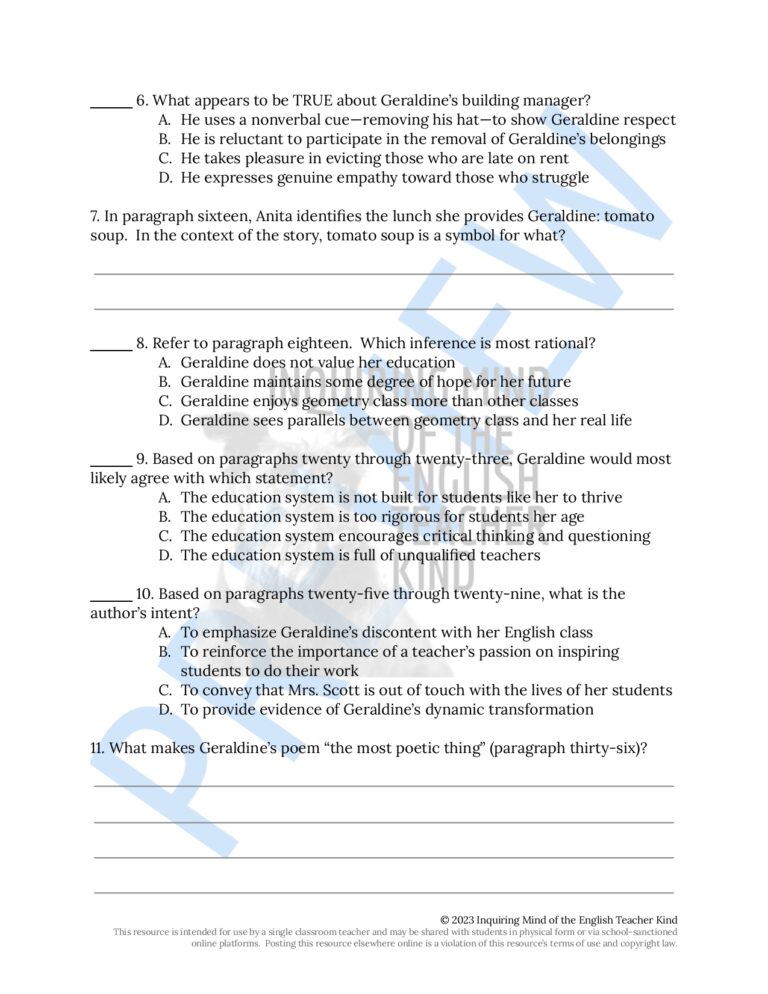 "Geraldine Moore the Poet" by Toni Cade Bambara Close Reading Questions ...