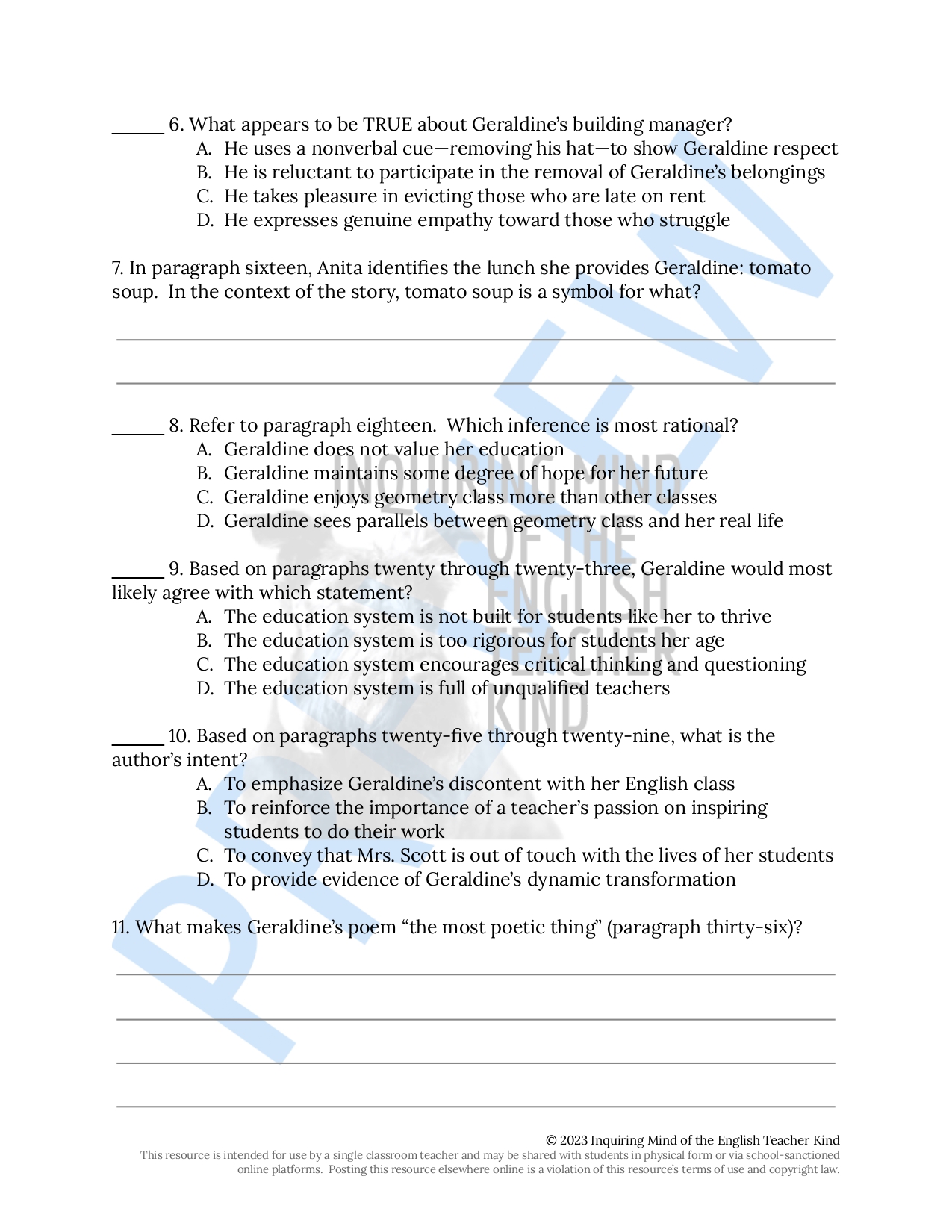 "Geraldine Moore the Poet" by Toni Cade Bambara Close Reading Questions ...