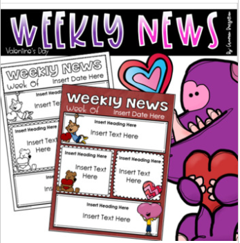 Weekly Newsletter Template Editable Valentine's Day February Winter ...