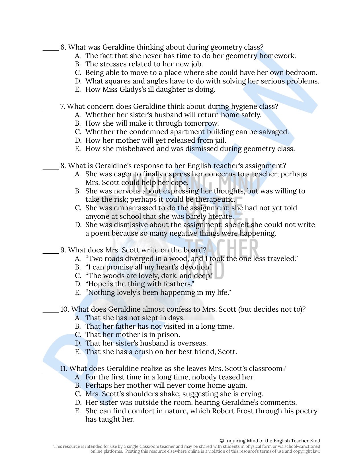 "Geraldine Moore the Poet" by Toni Cade Bambara Quiz and Close Reading ...