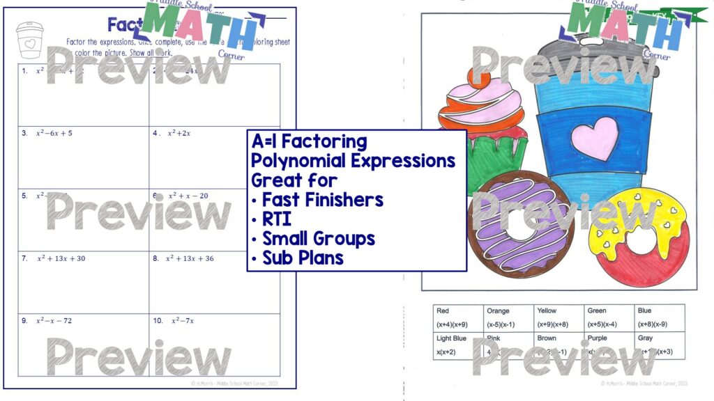 Valentine's Day Factoring Polynomial Expressions a=1 Coloring Activity ...