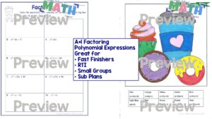Valentine's Day Factoring Polynomial Expressions a=1 Coloring Activity ...