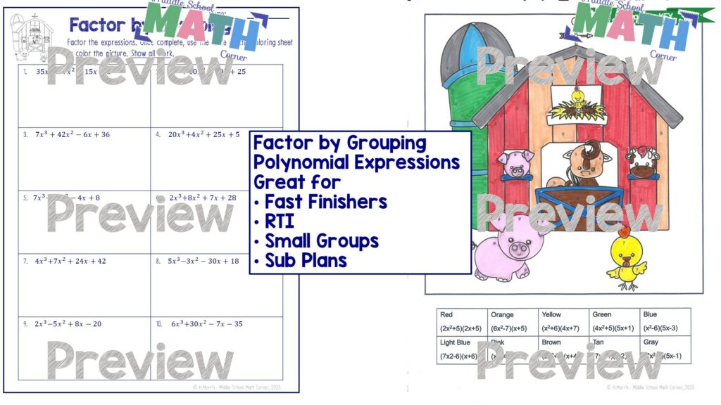 Factoring Polynomial Expressions by Grouping Coloring Activity | Made ...