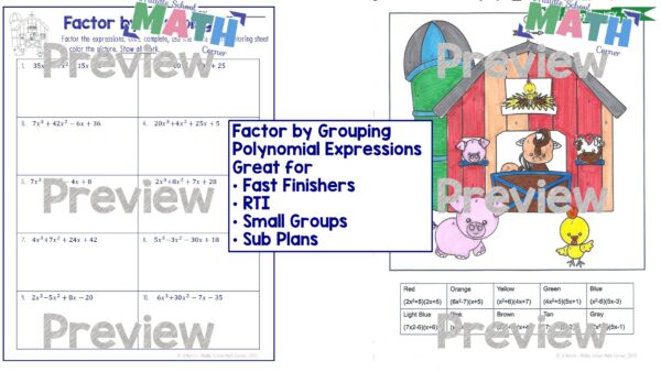 Factoring Polynomial Expressions by Grouping Coloring Activity | Made ...